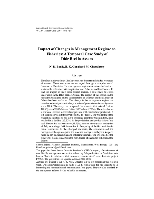 (PDF) Impact of changes in management regime on fisheries: A temporal ...