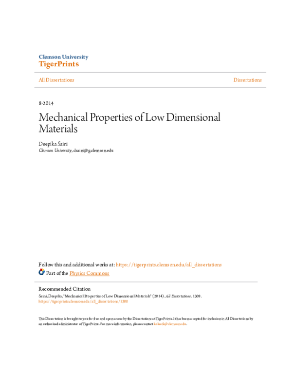 (PDF) Mechanical Properties of Low Dimensional Materials