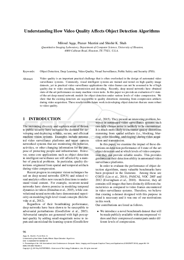 (PDF) Understanding How Video Quality Affects Object Detection Algorithms