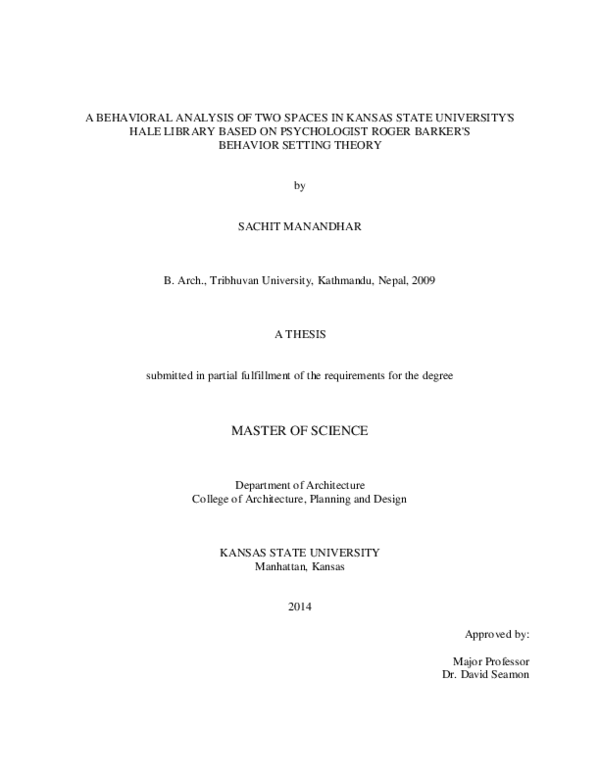 (PDF) A behavioral analysis of two spaces in Kansas State University's ...
