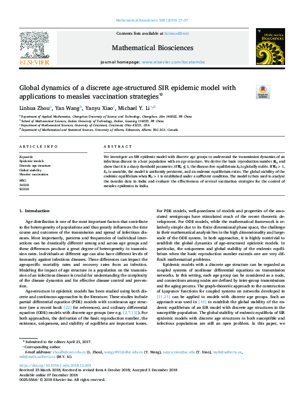 (PDF) Global Dynamics of a Discrete Age-Structured SIR Epidemic Model ...