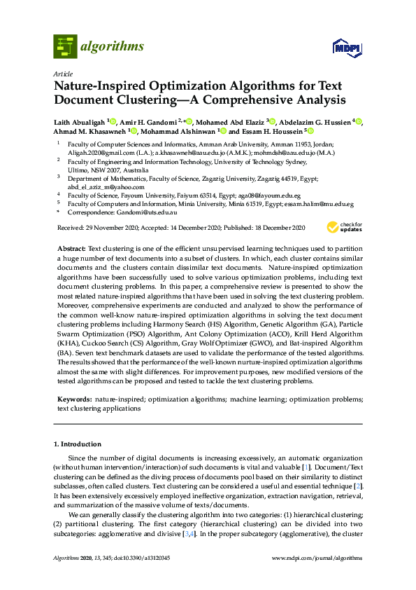 (PDF) Nature-Inspired Optimization Algorithms for Text Document ...
