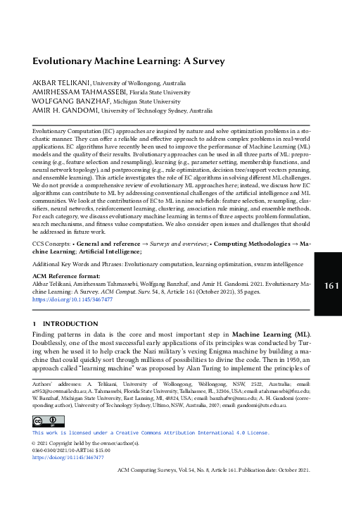 (PDF) Evolutionary Machine Learning: A Survey