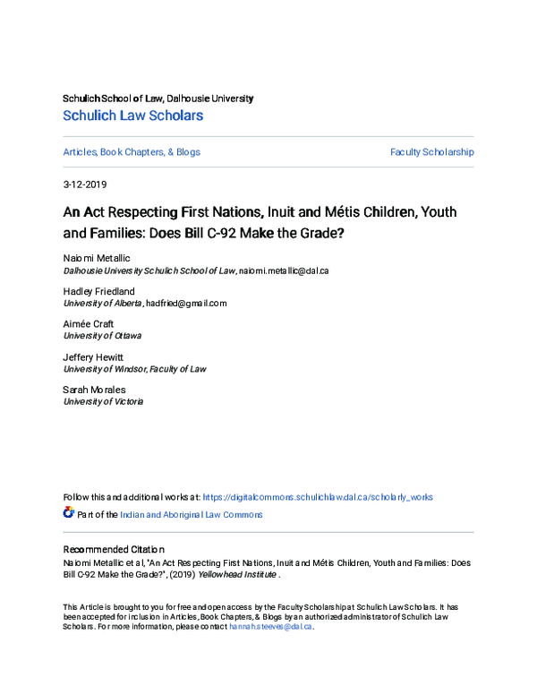 (PDF) An Act Respecting First Nations, Inuit and Métis Children, Youth ...