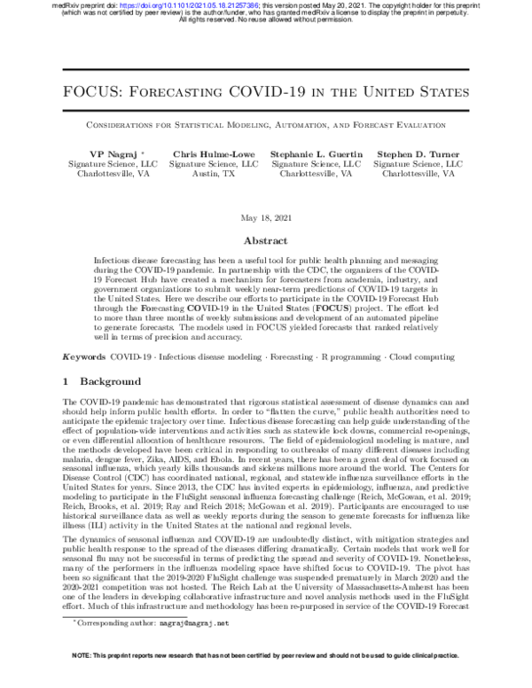 (PDF) FOCUS: Forecasting COVID-19 in the United States