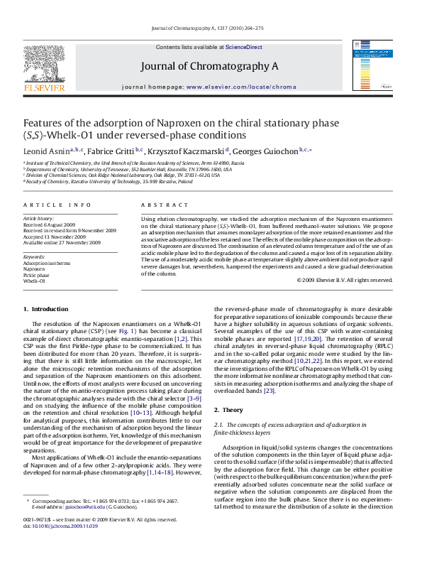 (PDF) Features of the adsoprtion of naproxen on the chiral stationary ...