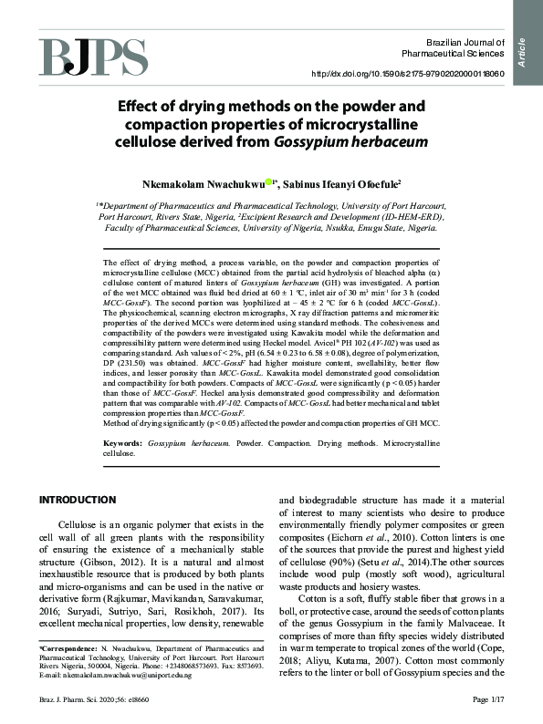 (PDF) Effect of drying methods on the powder