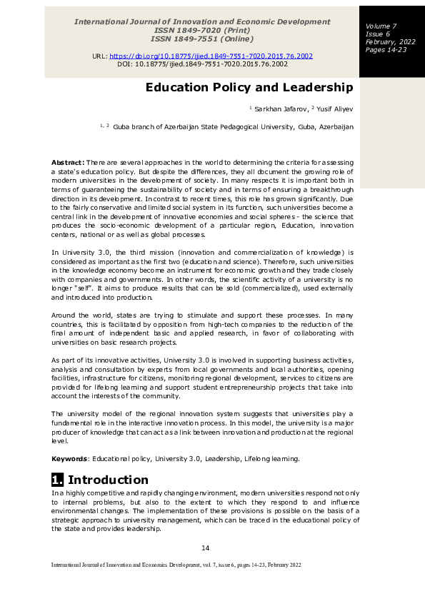 (PDF) Education Policy and Leadership