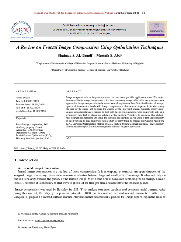(PDF) A Review on Fractal Image Compression Using Optimization Techniques
