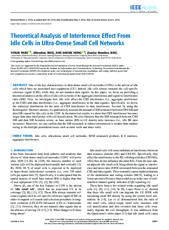 (PDF) Theoretical Analysis of Interference Effect From Idle Cells in Ultra-Dense Small Cell Networks
