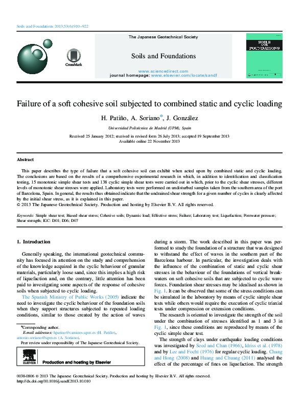 (PDF) Failure of a soft cohesive soil subjected to combined static and ...