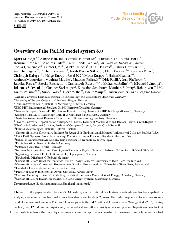 (PDF) Overview of the PALM model system 6.0 | Basit Khan - Academia.edu