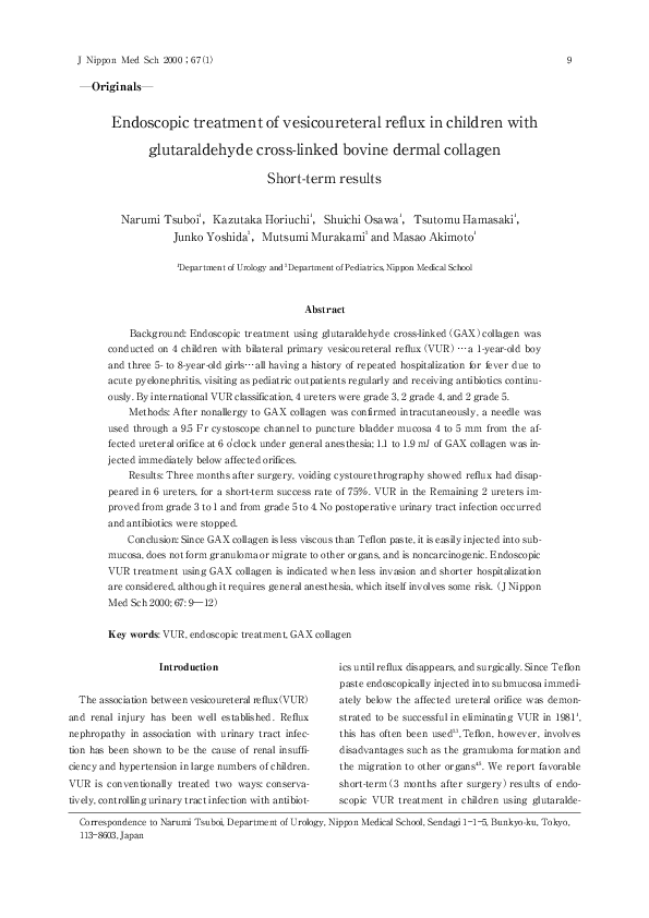 (PDF) Endoscopic treatment of vesicoureteral reflux in pediatric patients