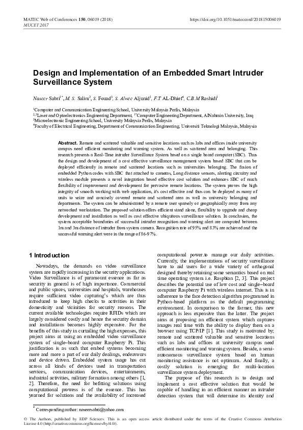 (PDF) Design and Implementation of an Embedded Smart Intruder Surveillance System