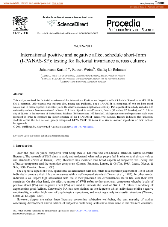 (PDF) International positive and negative affect schedule short-form (I ...