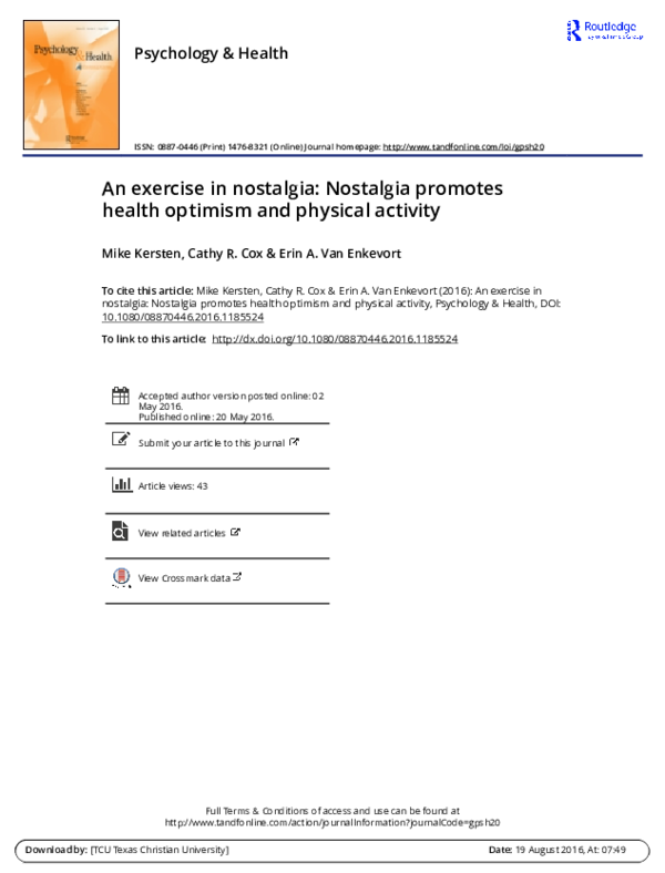(PDF) An exercise in nostalgia: Nostalgia promotes health optimism and ...
