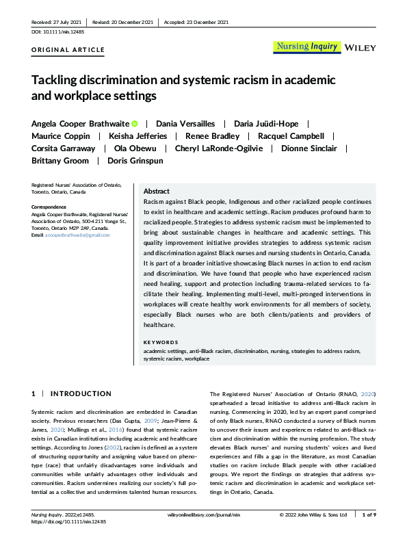 (PDF) Tackling discrimination and systemic racism in academic and ...