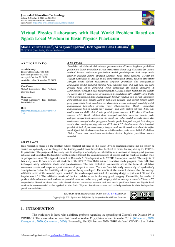 Pdf Virtual Physics Laboratory With Real World Problem Based On Ngada Local Wisdom In Basic