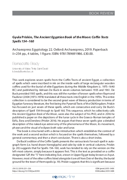 (PDF) Gyula Priskin, The Ancient Egyptian Book of the Moon: Coffin ...
