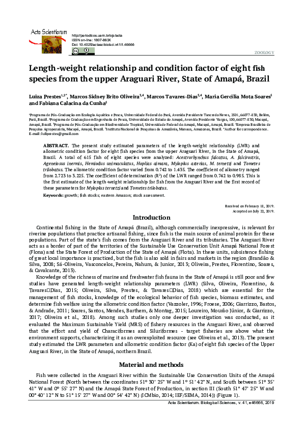 (PDF) Length-weight relationship and condition factor of eight fish ...