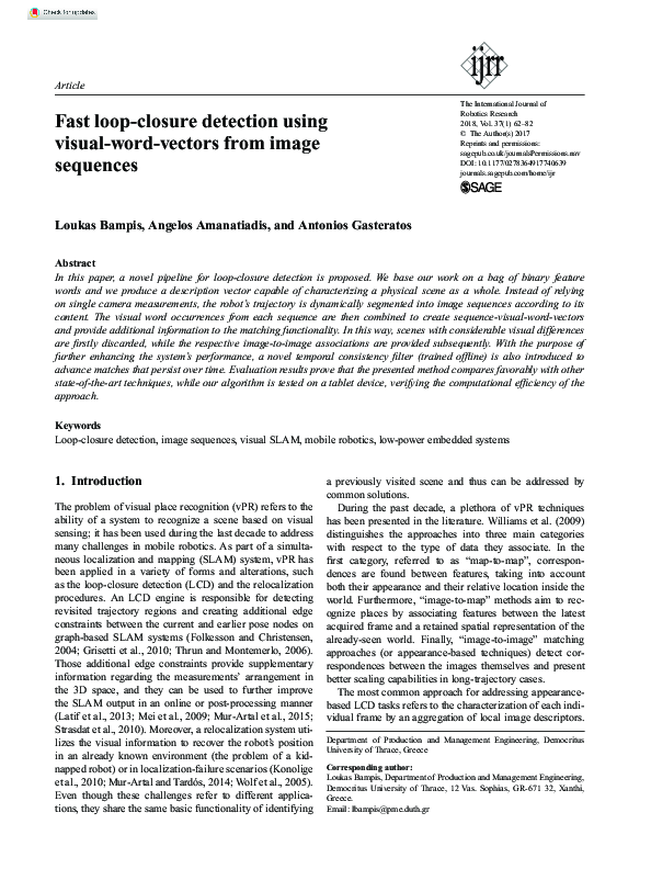 Pdf Fast Loop Closure Detection Using Visual Word Vectors From Image Sequences