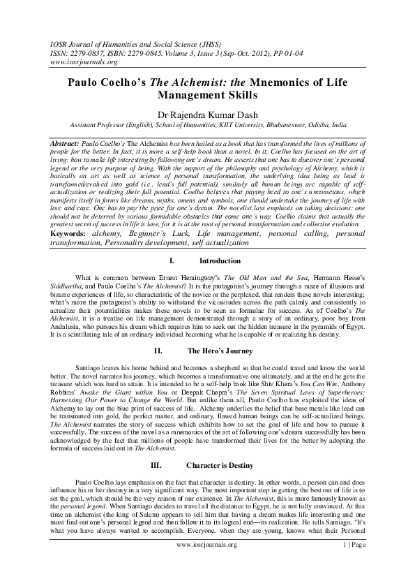 (PDF) Paulo Coelho’s The Alchemist: the Mnemonics of Life Management Skills