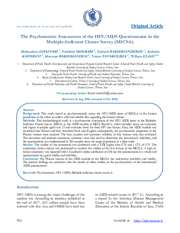 (PDF) The Psychometric Assessment of the HIV/AIDS Questionnaire in the ...