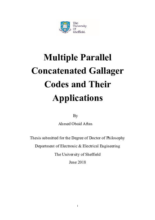 Pdf Multiple Parallel Concatenated Gallager Codes And Their Applications Ahmed Aftan