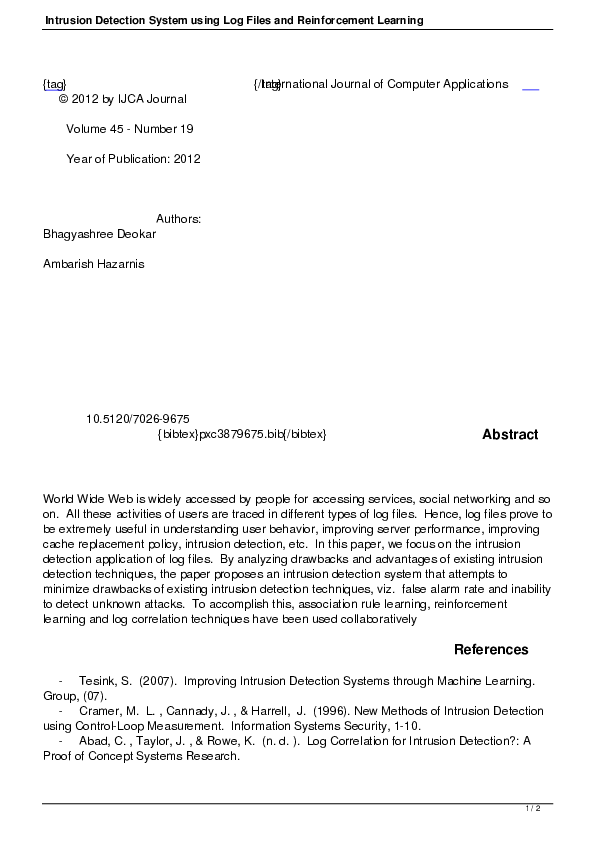 (PDF) Intrusion Detection System using Log Files and Reinforcement Learning