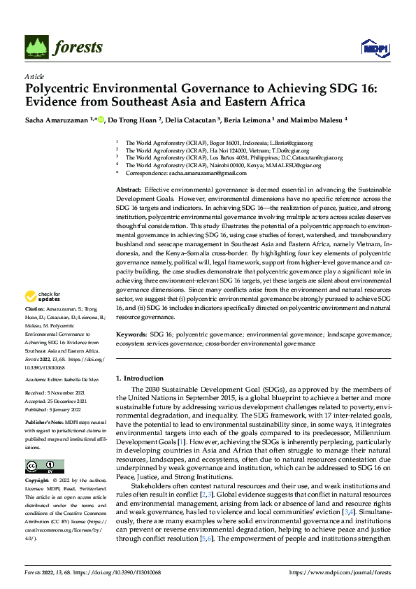 (PDF) Polycentric Environmental Governance to Achieving SDG 16: Evidence from Southeast Asia and ...