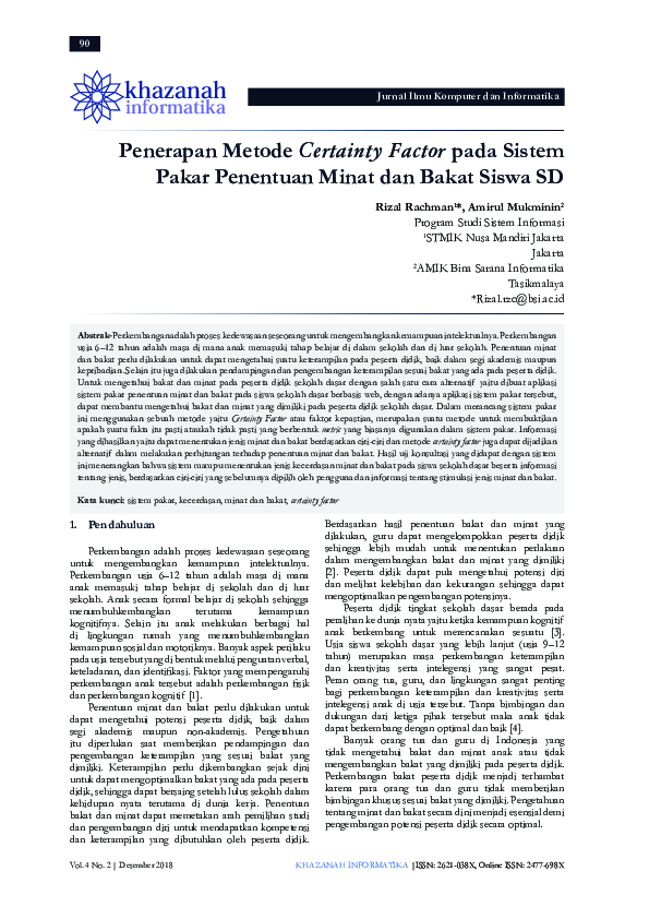 (PDF) Penerapan Metode Certainty Factor Pada Sistem Identifikasi ...