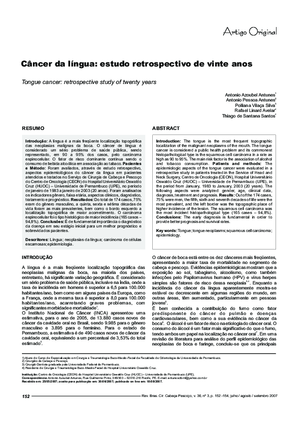 (PDF) Câncer da língua: estudo retrospectivo de vinte anos