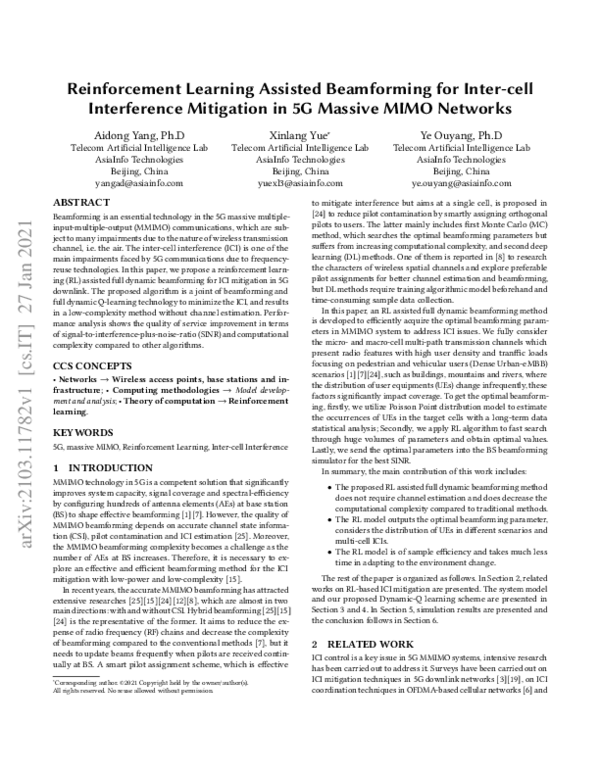 Pdf Reinforcement Learning Assisted Beamforming For Inter Cell Interference Mitigation In 5g