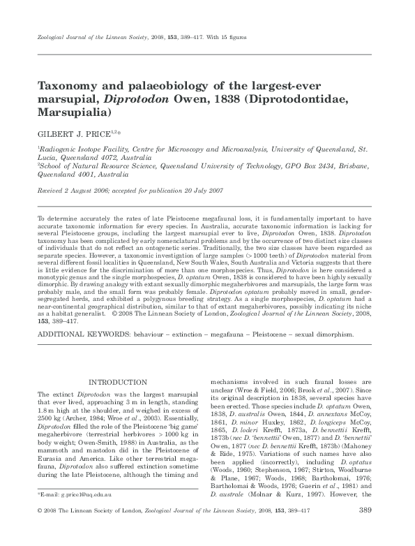 (PDF) Taxonomy and palaeobiology of the largest‐ever marsupial ...