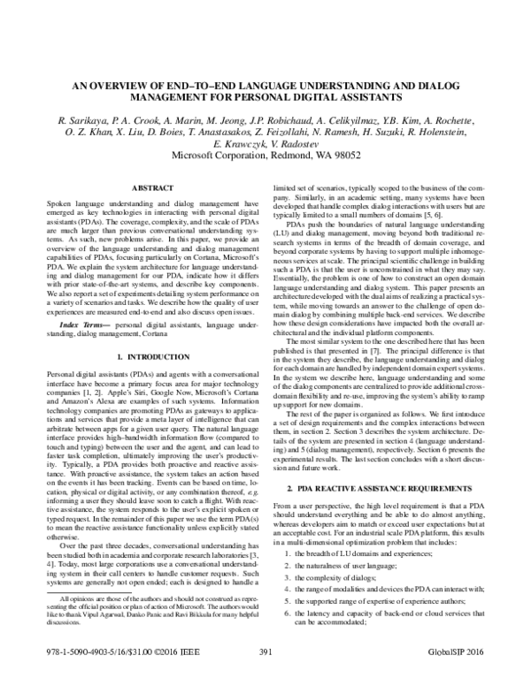 Pdf An Overview Of End To End Language Understanding And Dialog