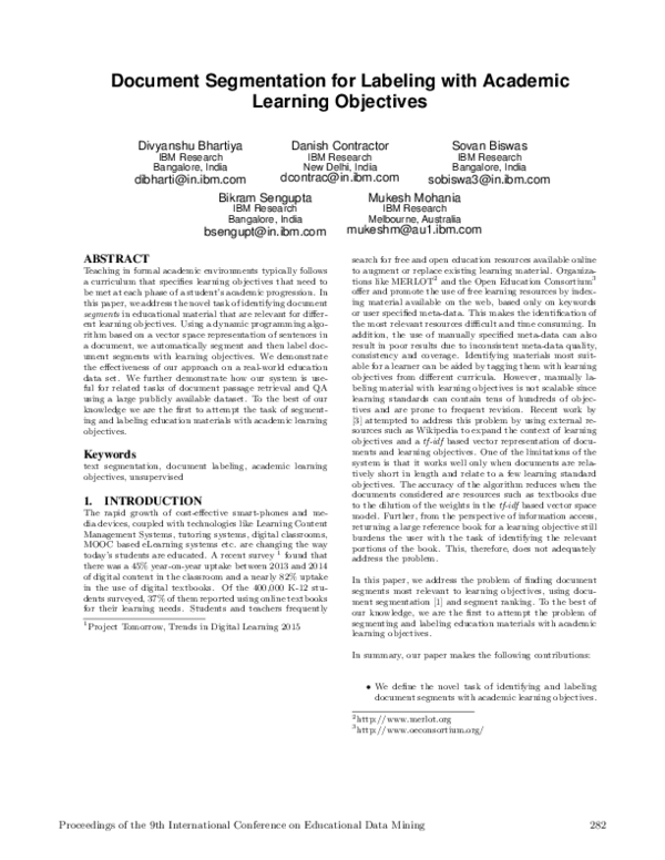(PDF) Document Segmentation for Labeling with Academic Learning Objectives