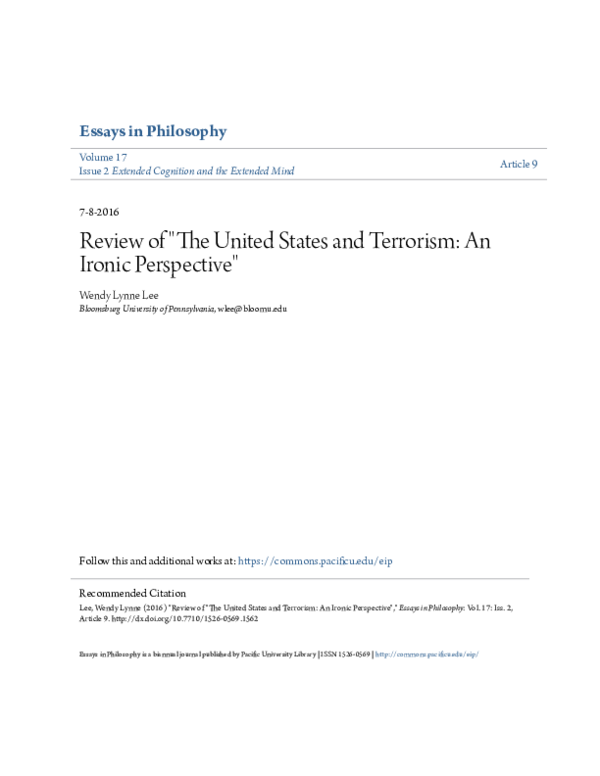 (PDF) Review of "The United States and Terrorism: An Ironic Perspective