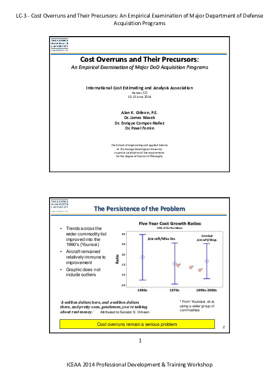 Pdf Cost Overruns And Their Precursors An Empirical Examination Of Major Dod Acquisition