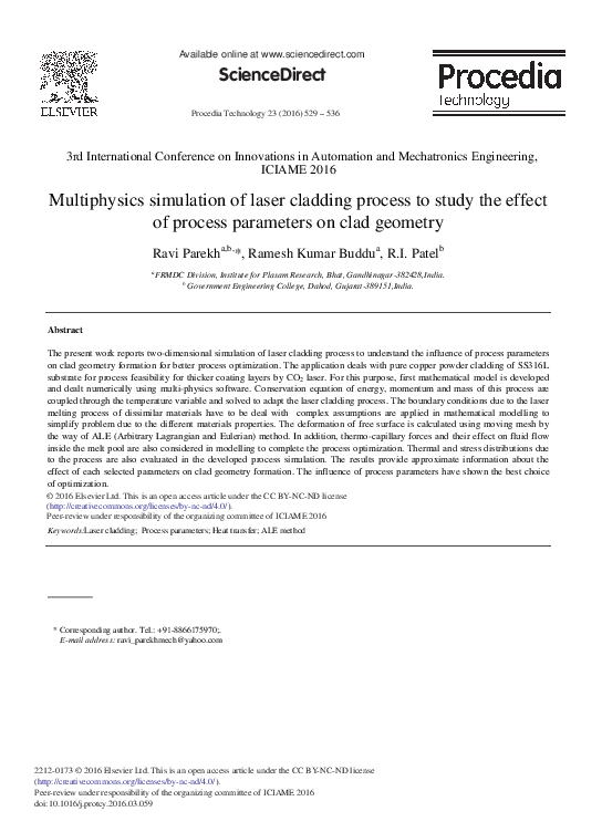 (PDF) Multiphysics Simulation of Laser Cladding Process to Study the ...