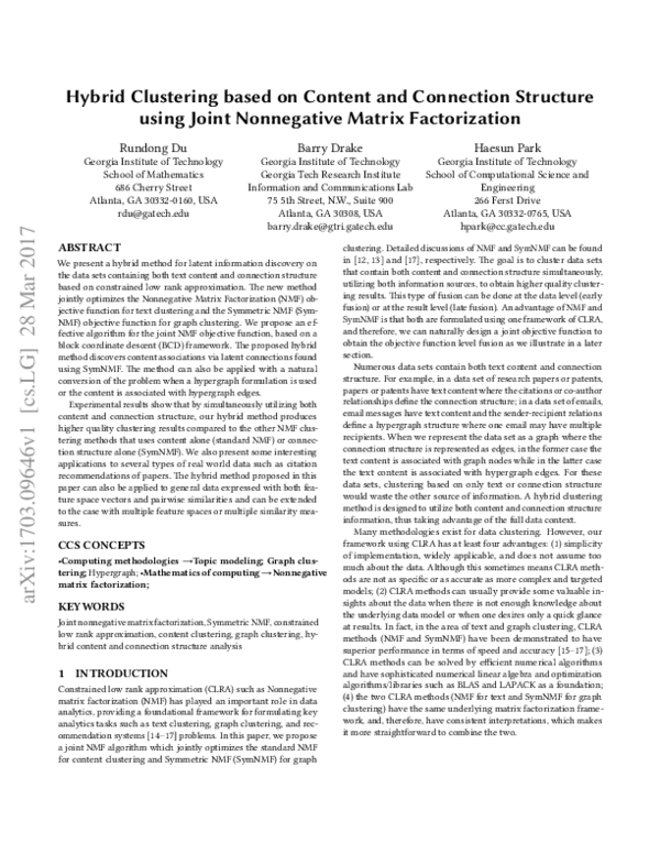 Pdf Hybrid Clustering Based On Content And Connection Structure Using Joint Nonnegative Matrix