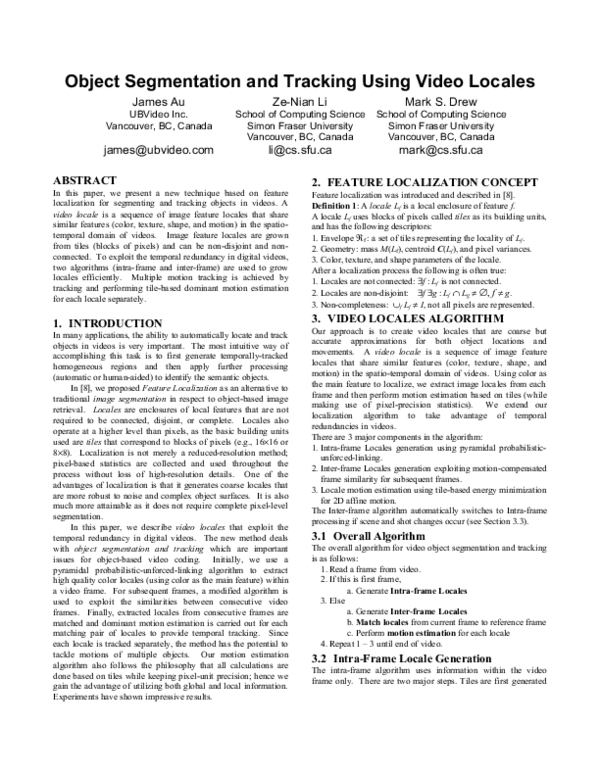 (PDF) Object segmentation and tracking using video locales