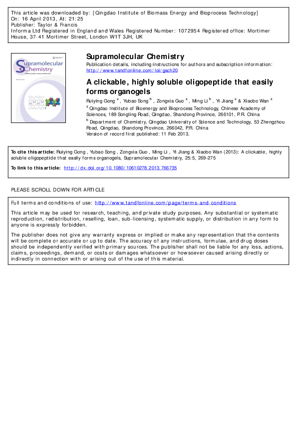 (PDF) A clickable, highly soluble oligopeptide that easily forms organogels