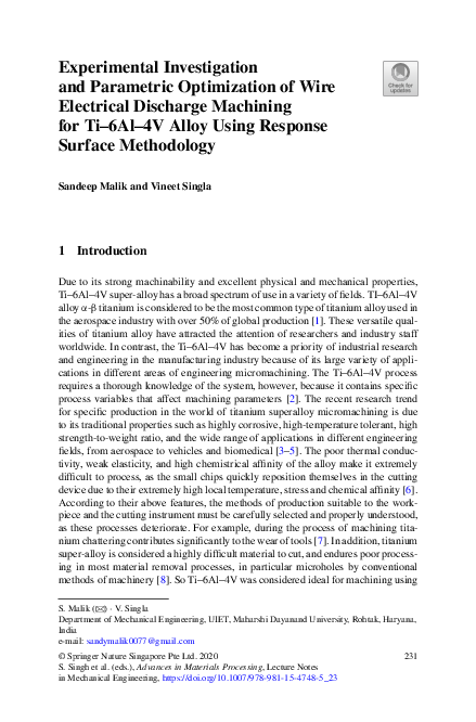(PDF) Experimental Investigation and Parametric Optimization of Wire Electrical Discharge ...