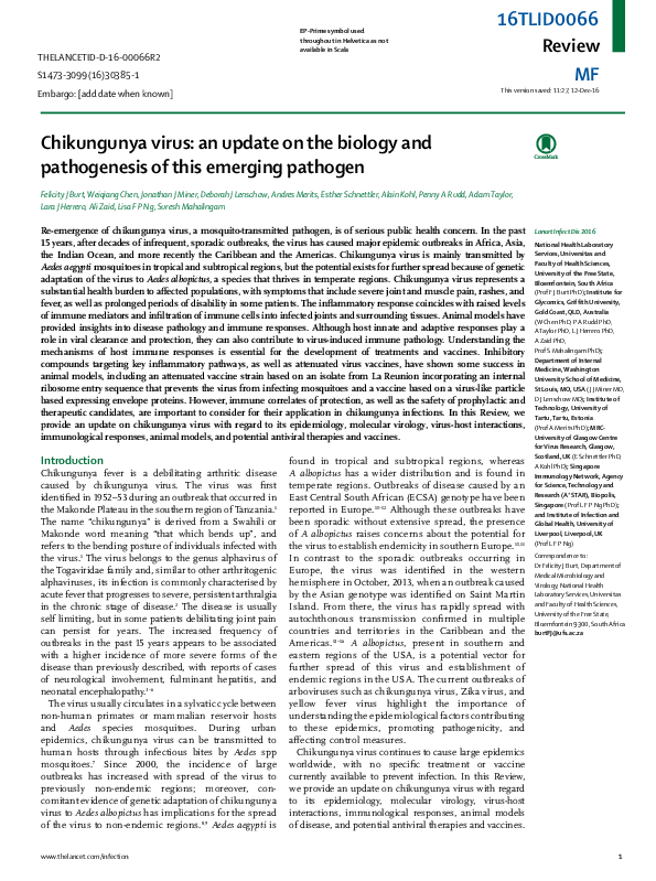 (PDF) Chikungunya virus: an update on the biology and pathogenesis of ...