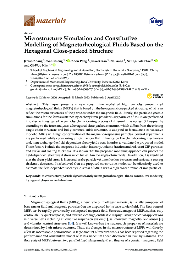 (PDF) Microstructure Simulation and Constitutive Modelling of Magnetorheological Fluids Based on ...