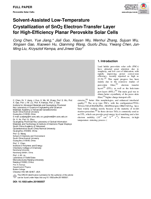 (PDF) Solvent‐Assisted Low‐Temperature Crystallization of SnO 2 ...