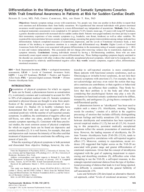(PDF) Differentiation in the Momentary Rating of Somatic Symptoms ...