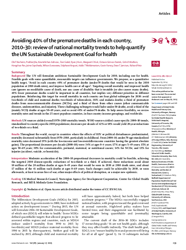 (PDF) the UN Sustainable Development Goal for health | Ryan Hum ...