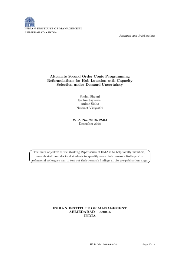 Pdf Alternate Second Order Conic Programming Reformulations For Hub Location With Capacity 