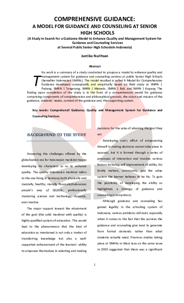 (PDF) Comprehensive Guidance: A Model for Guidance and Counseling at ...